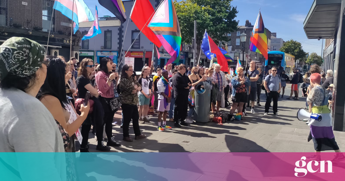 LGBTQ+ community and allies gather outside the Independent to protest ...
